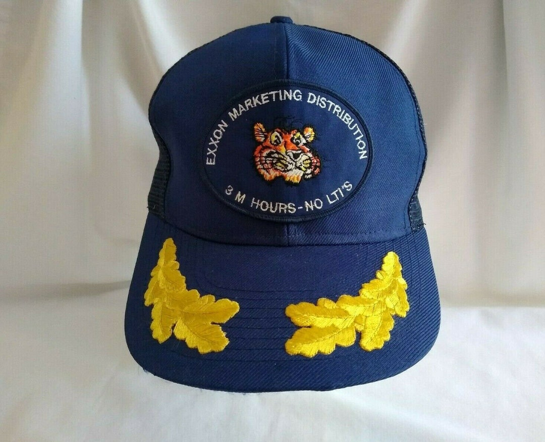 Vintage Exxon Tiger Trucker Cap Blue Snapback Hat Marketing ...