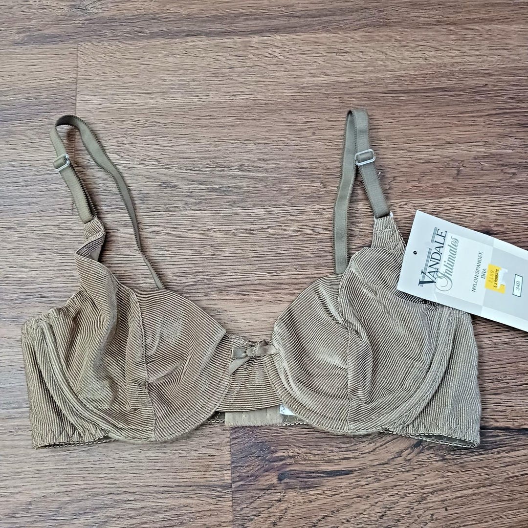New Vintage Van Dale Bra Size 34B Tan Shiny Ribbed Underwire Unlined ...