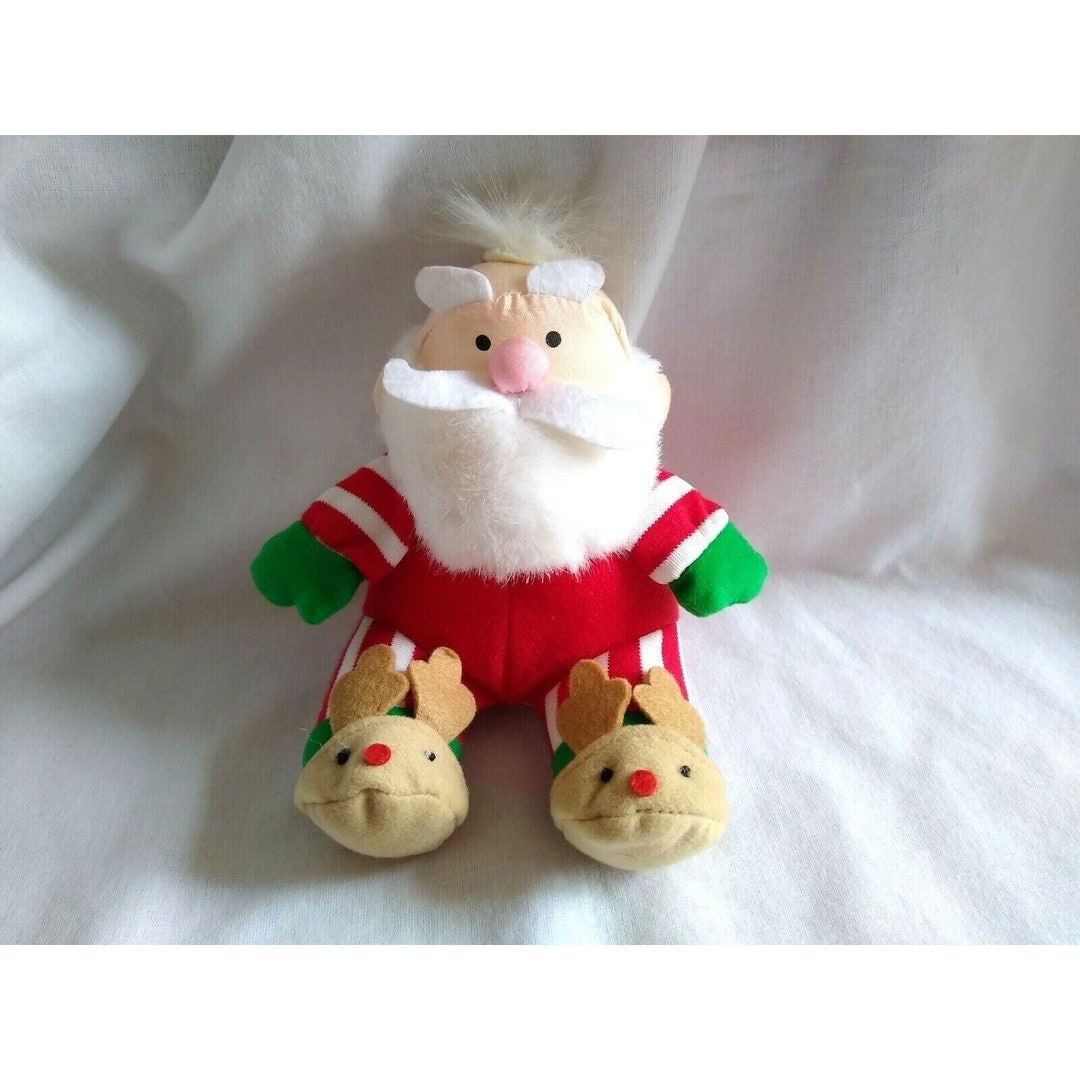 Vintage Stuffins Santa in Slippers Pajamas 1994 Plush Ornament Striped ...