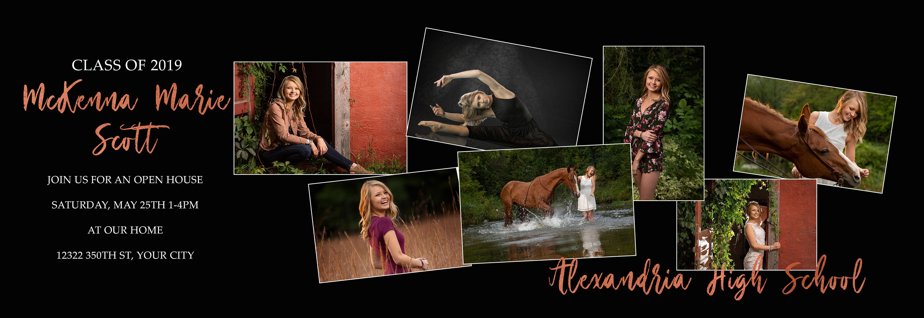 Rose Gold Trifold Graduation Announcement Template for Photoshop ...