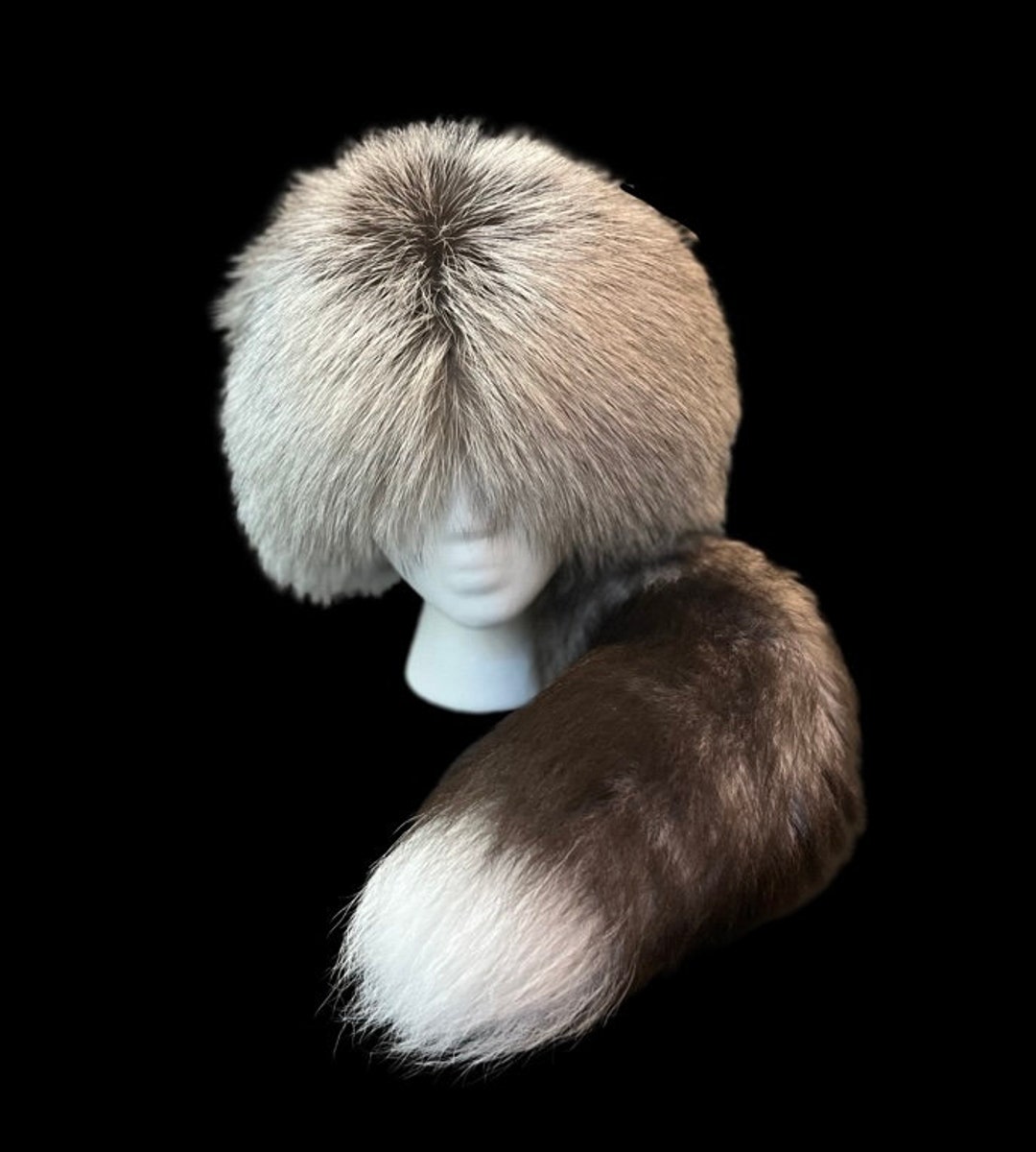 Platinum Cross Fox Fur Hat With Tail Size L - Etsy