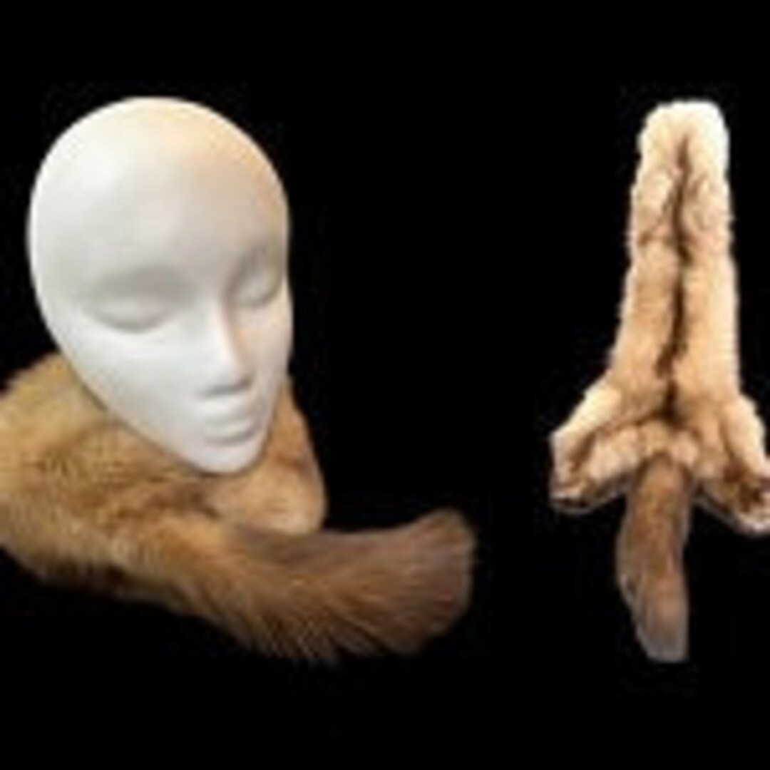 Handmade Genuine Russian Golden Sable Scarf With Tail and Black Silk ...