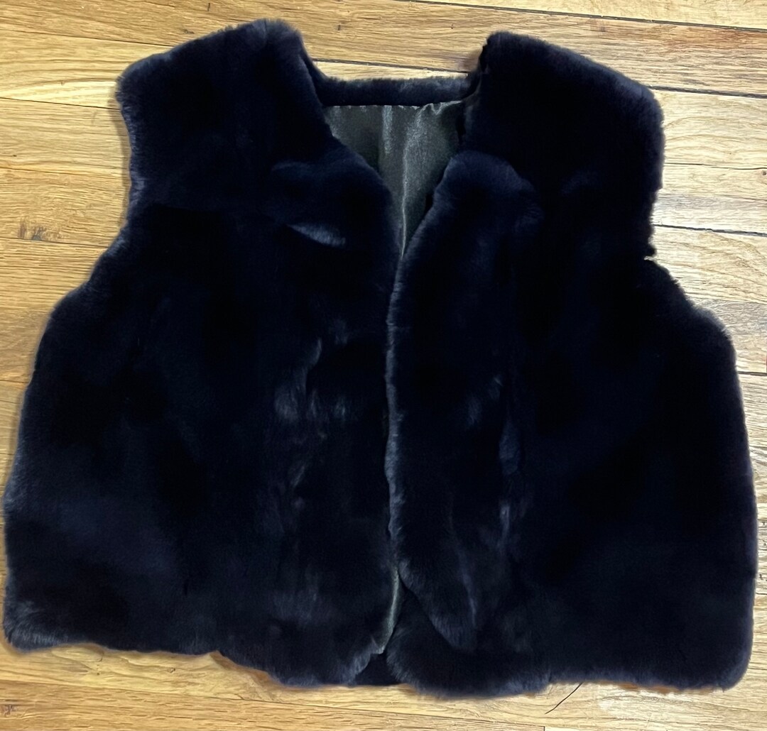 Rex Rabbit Fur Vest in Navy Blue, Satin Lining, Size S - Etsy