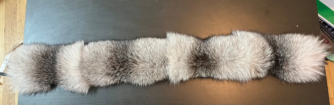 XL Blue Frost Fox Fur Coat Hood Ruff Trim 32 by 2.5 Grosgrain Attached ...