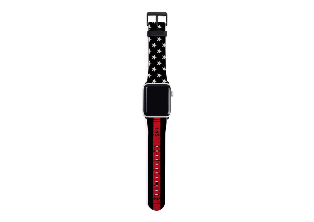 Thin Red Line Flag Apple Watch Band, Firefighter Flag Watch Band, Faux ...