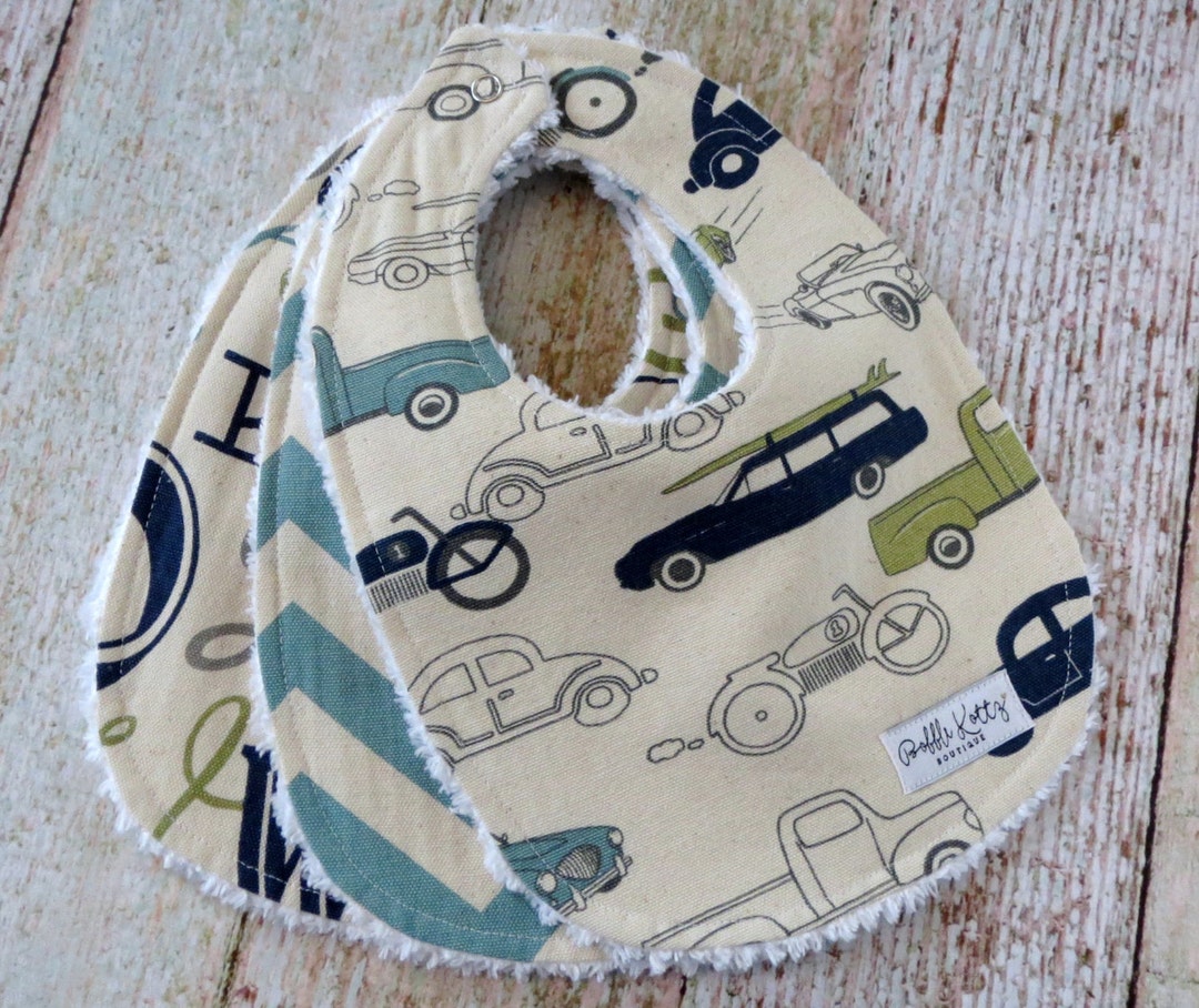Baby Bibs - Baby Boy Bibs - Retro Rides Bibs - Blue Chevron Bib - Retro ...