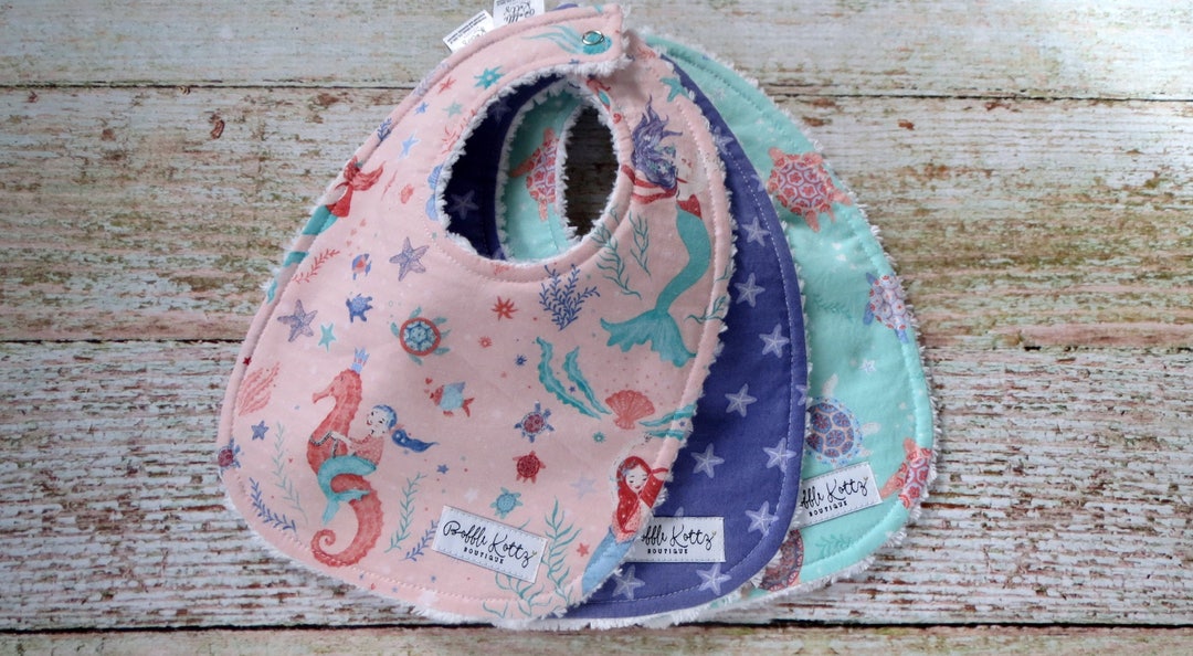 Baby Bibs - Baby Girl Bibs - Sea Life Bib Set - Pink Mermaid Bib ...