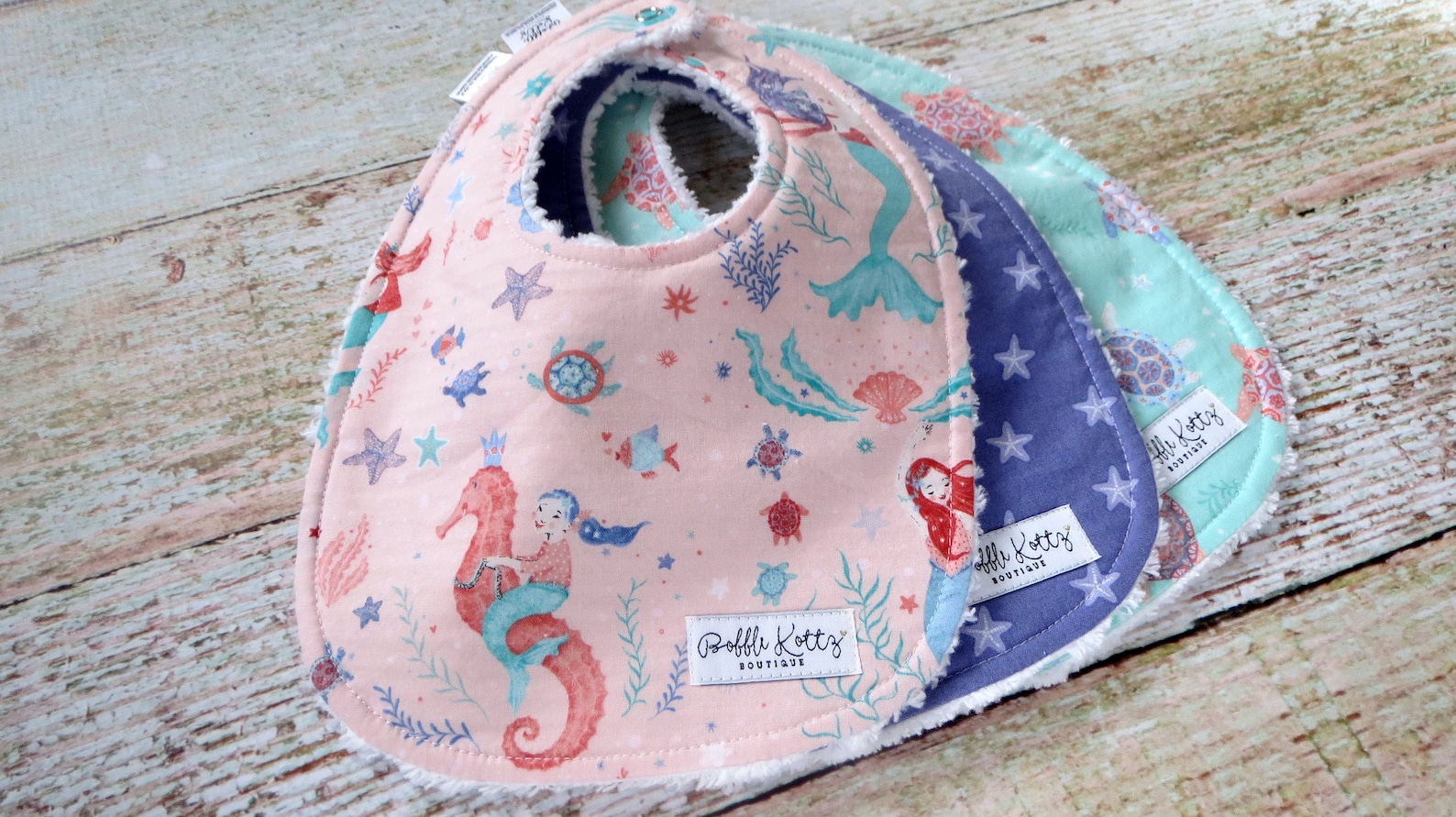 Baby Bibs - Baby Girl Bibs - Sea Life Bib Set - Pink Mermaid Bib ...