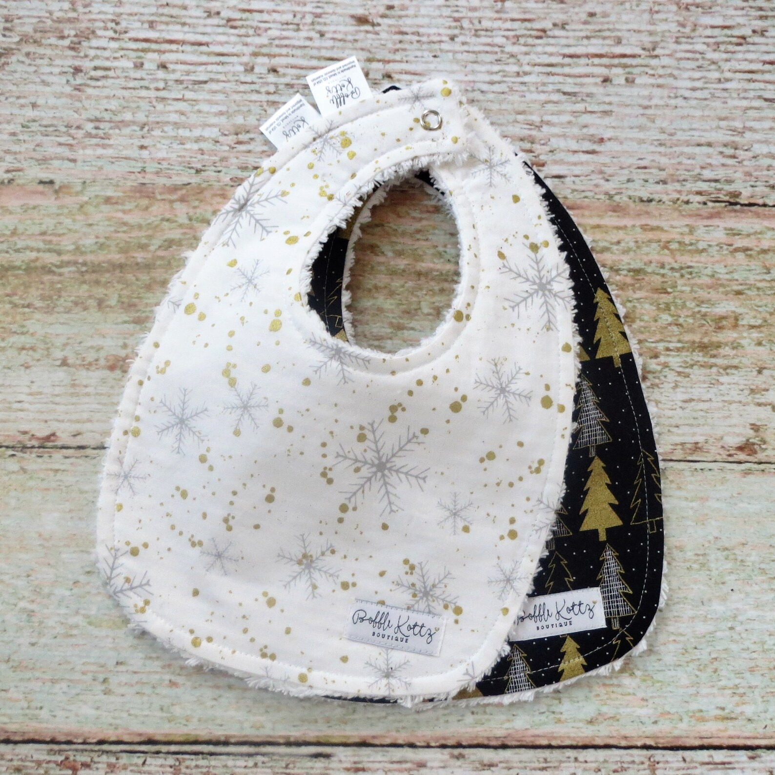 Baby Bibs - Gold Christmas Tree Bibs - Silver Snowflake Bibs - First ...