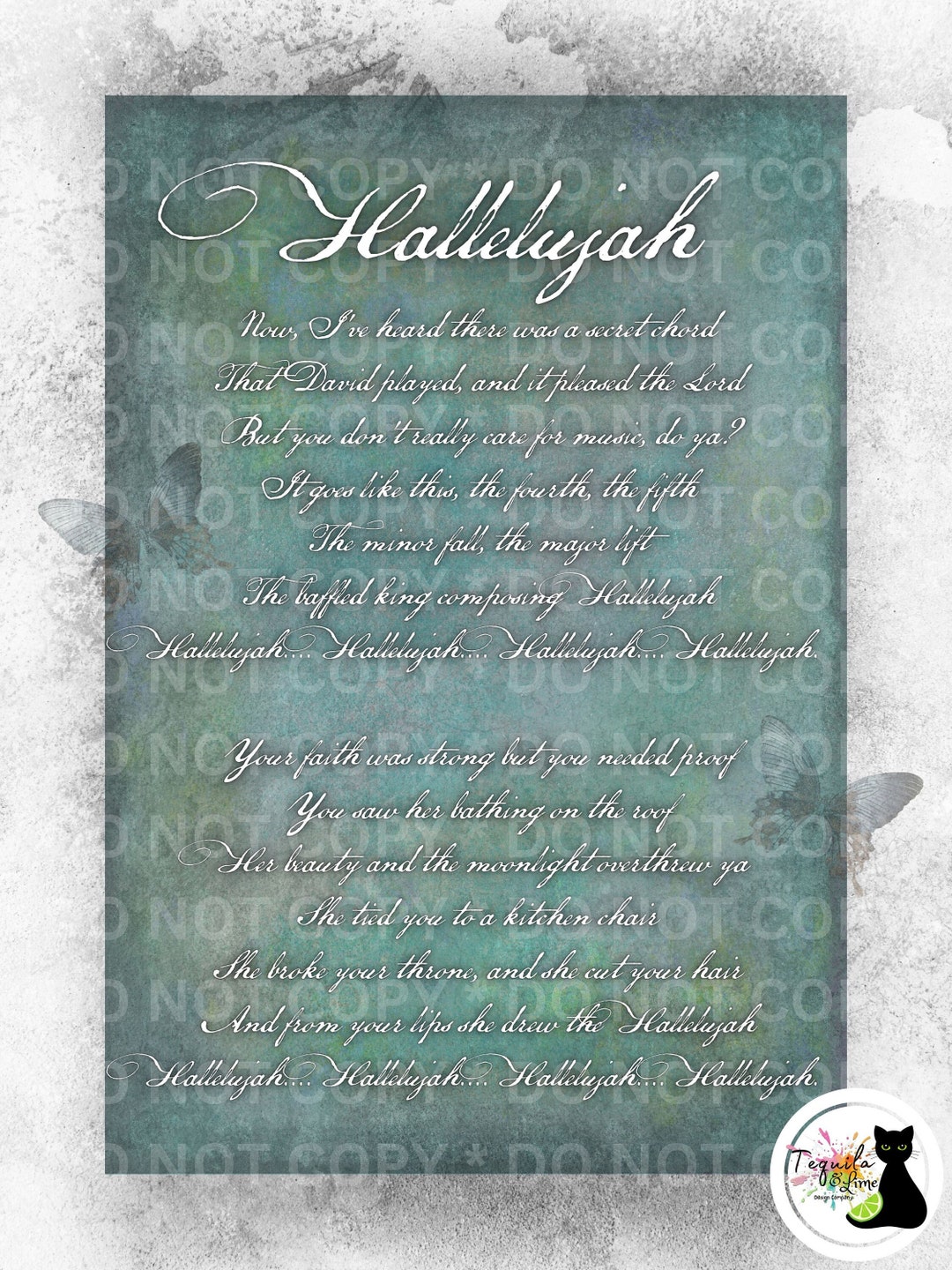 Hallelujah Lyrics Song Wall Art JPG,PNG Digital Art Printable Leonard ...