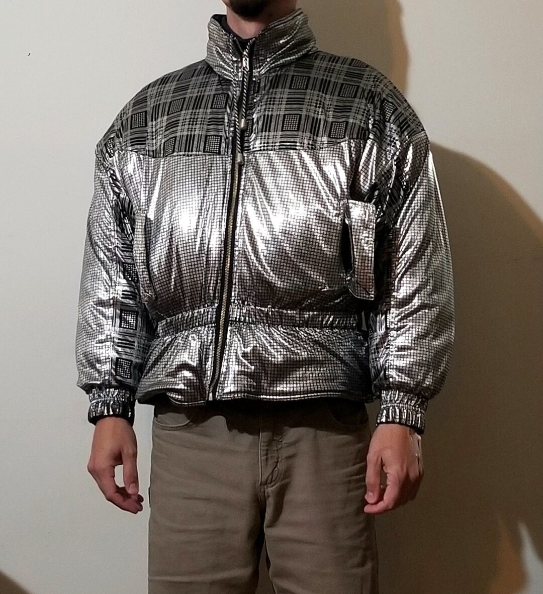 Silver/metallic 1980s Puffer Space Age REVERSIBLE Jacket Coat Womens ...