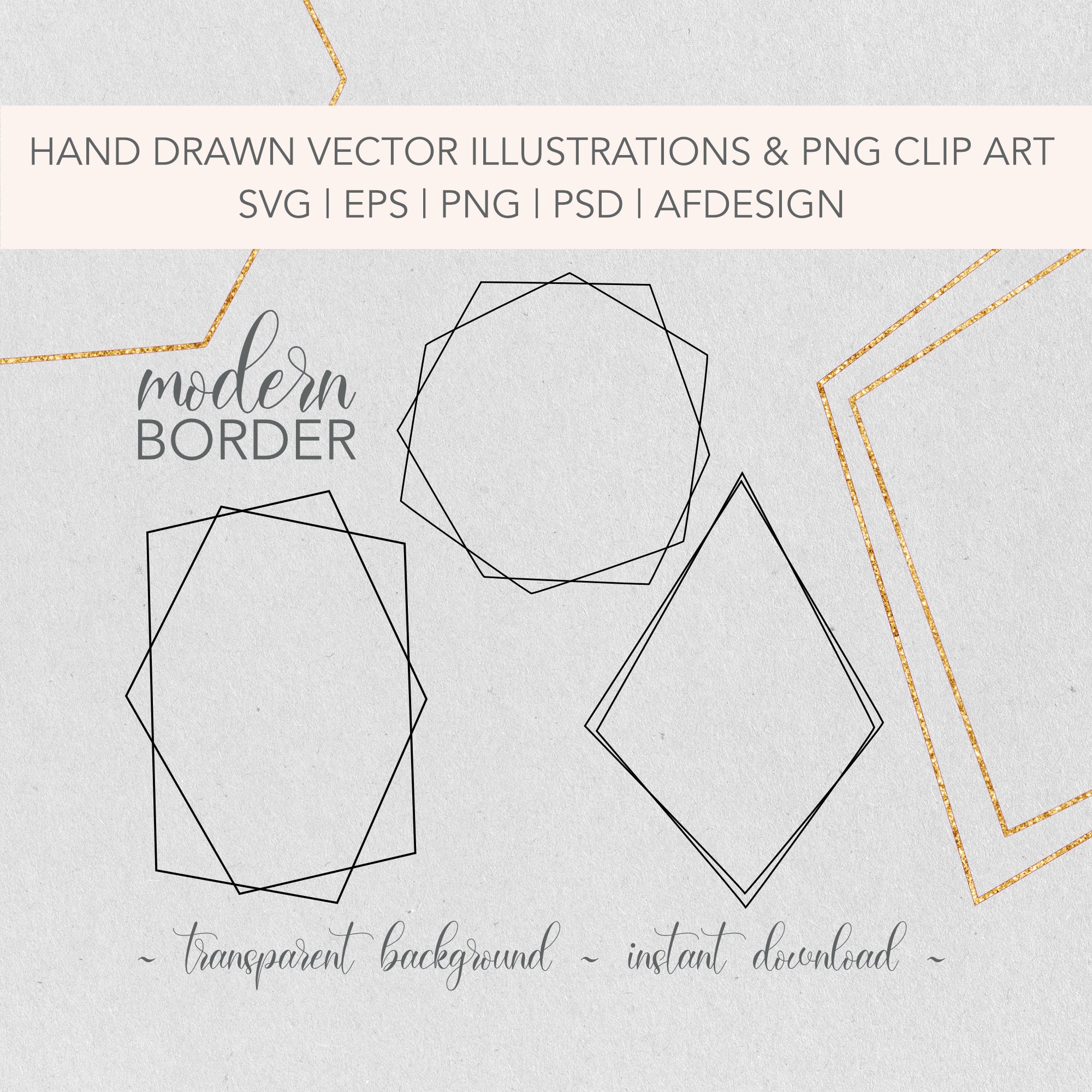 Modern Geo Border Frames SVG | Vector Editable File | Gold PNG Border ...