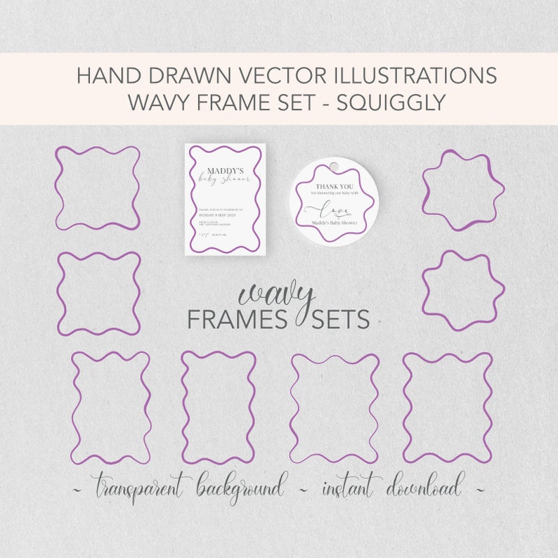 Wavy Squiggly Border Frame Set | SVG Editable Files for Invitation ...