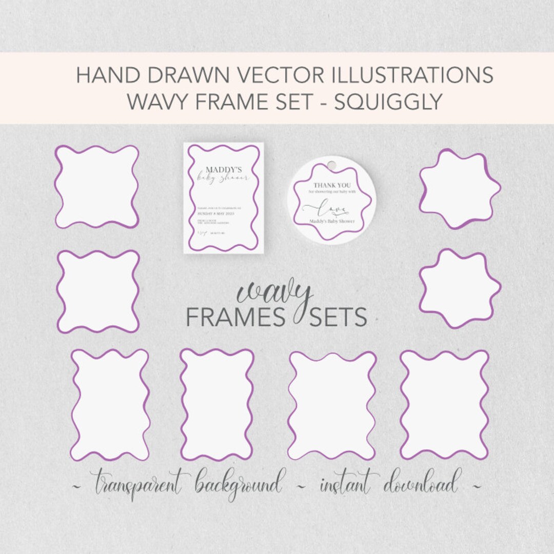 Wavy Squiggly Border Frame Set | SVG Editable Files for Invitation ...