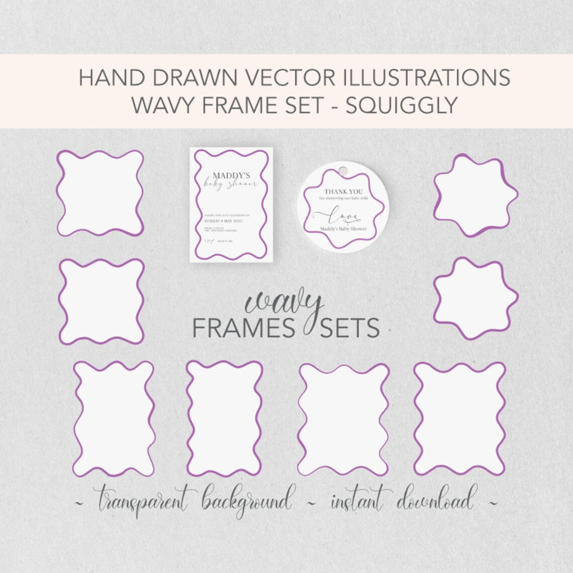 Wavy Squiggly Border Frame Set | SVG Editable Files for Invitation ...