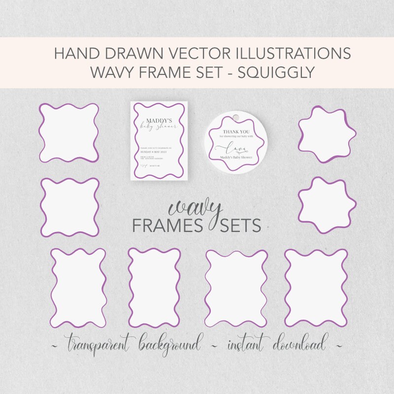 Wavy Squiggly Border Frame Set | SVG Editable Files for Invitation ...
