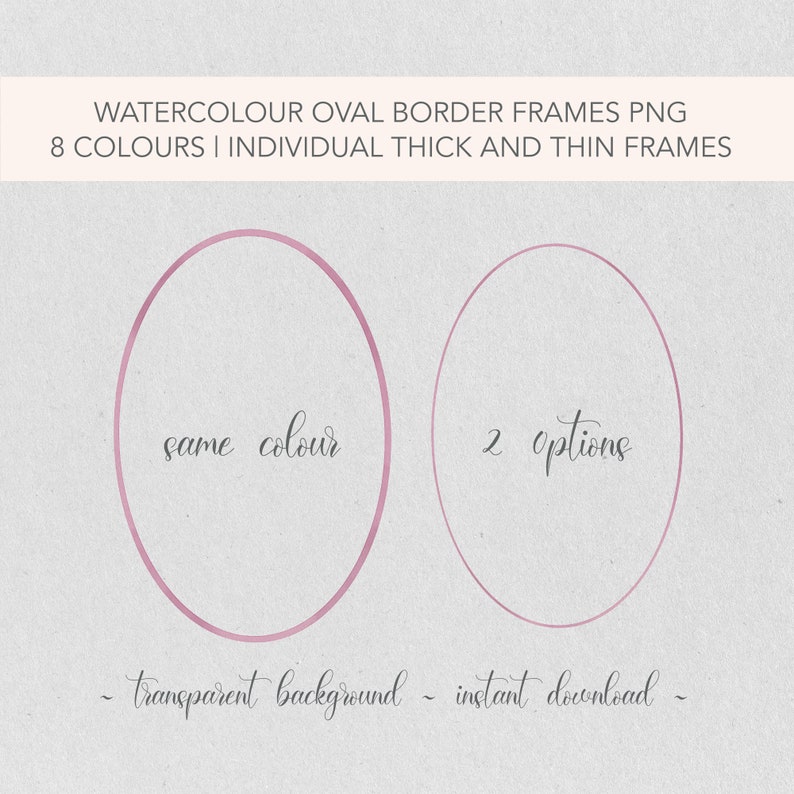 Watercolor Oval Border Frames: Thick & Thin PNG Sets (digital Download ...
