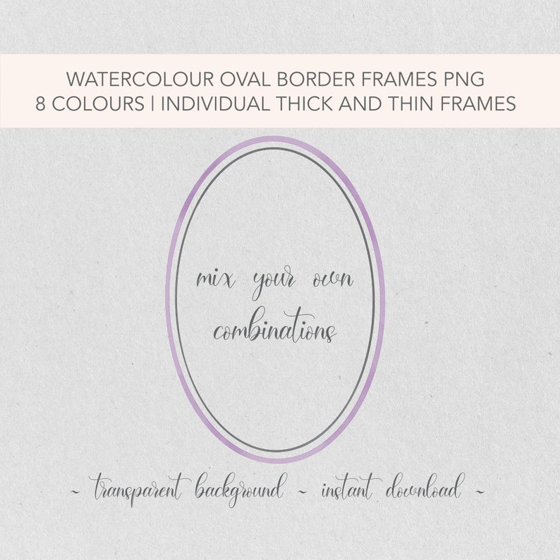 Watercolor Oval Border Frames: Thick & Thin PNG Sets (digital Download ...
