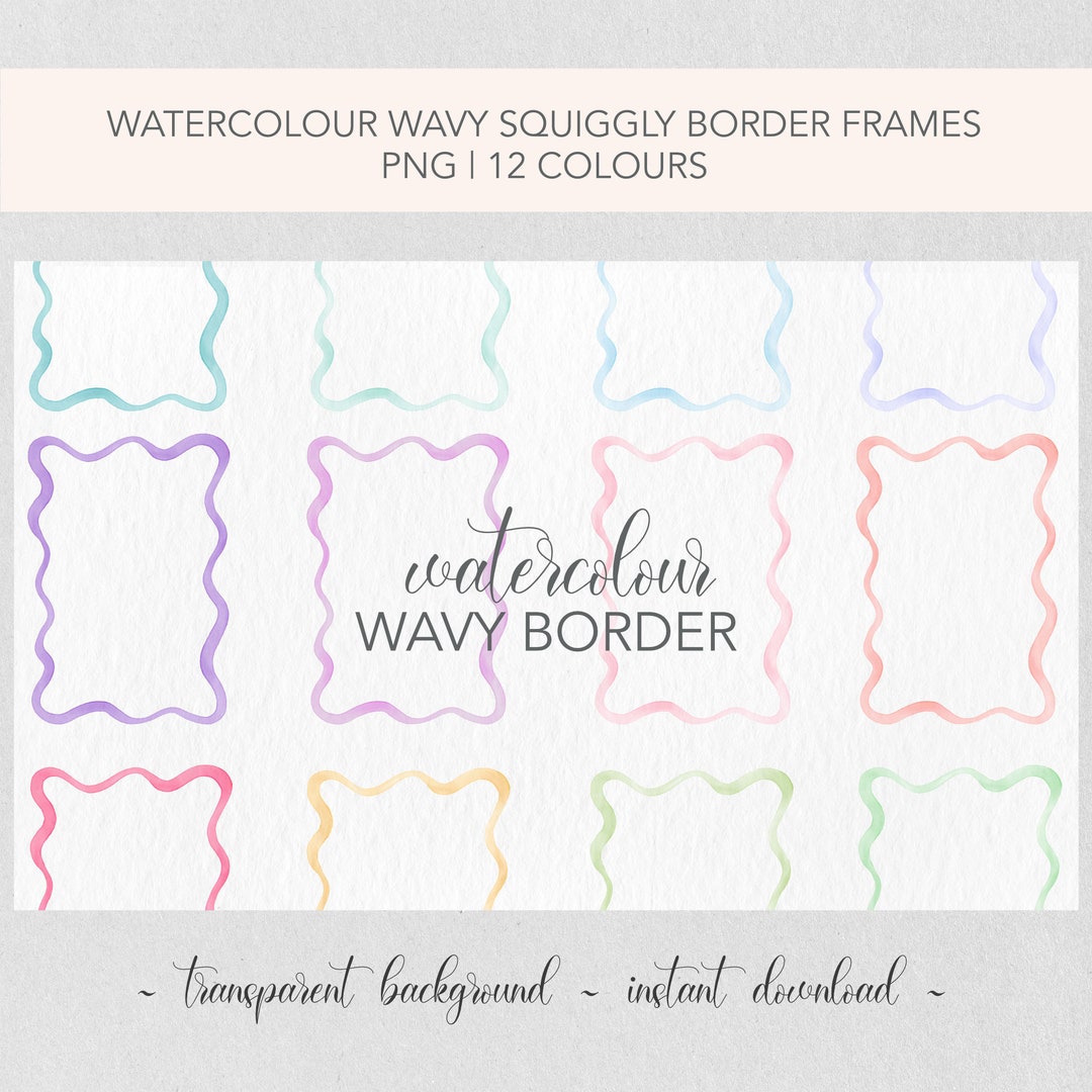 Watercolor Wavy Border Frames: 12 Colors (PNG & PDF) - Etsy