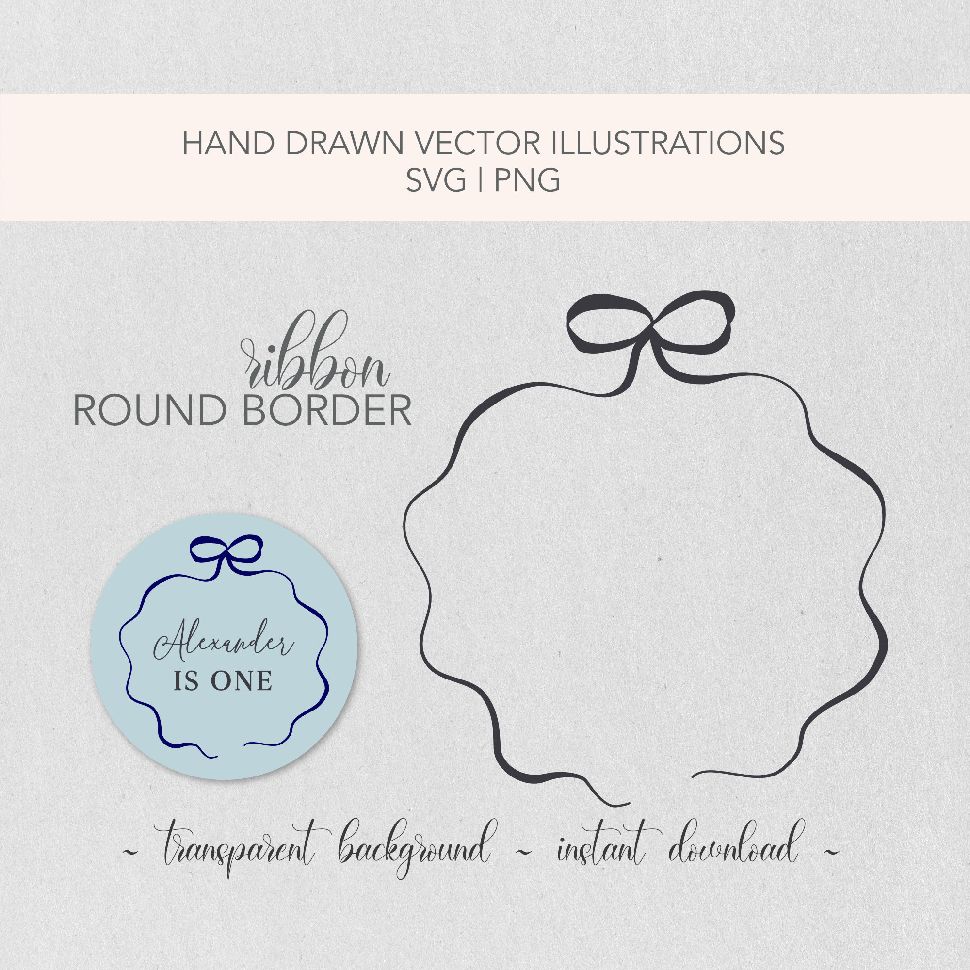 Ribbon Bow Round Editable Border Frame Illustration | SVG and PNG Files ...