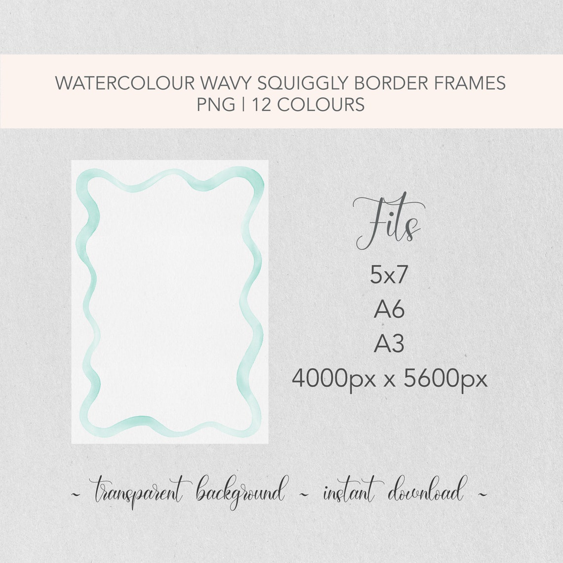 Watercolor Wavy Border Frames: 12 Colors (PNG & PDF) - Etsy Canada