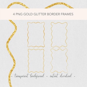 Gold Glitter Wavy Frame Clipart PNG | DIY Wedding Birthday Christening ...