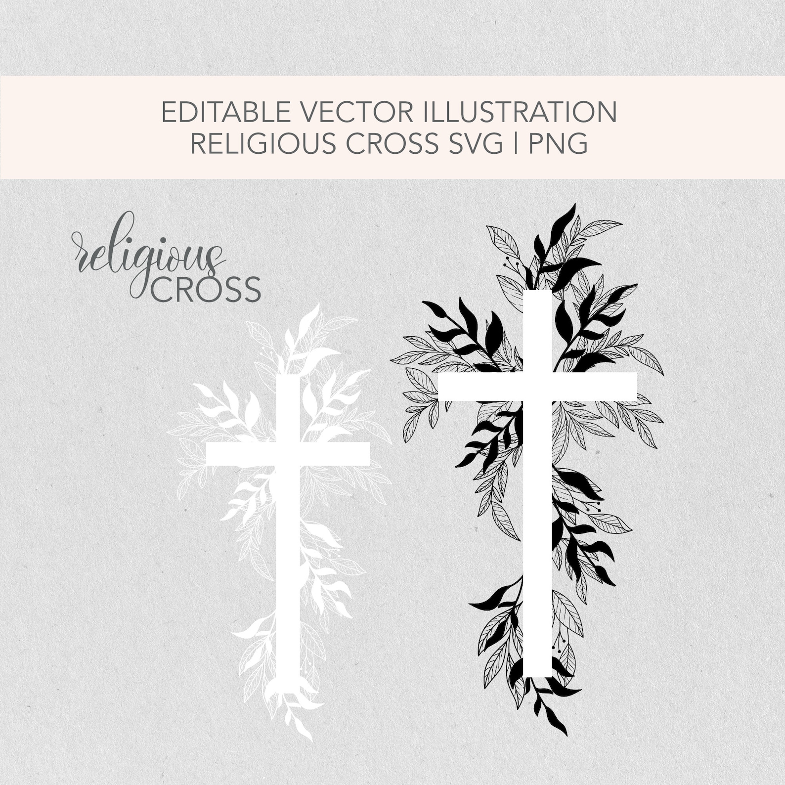 Religious Cross With Leaves SVG | Editable File for Wedding ...
