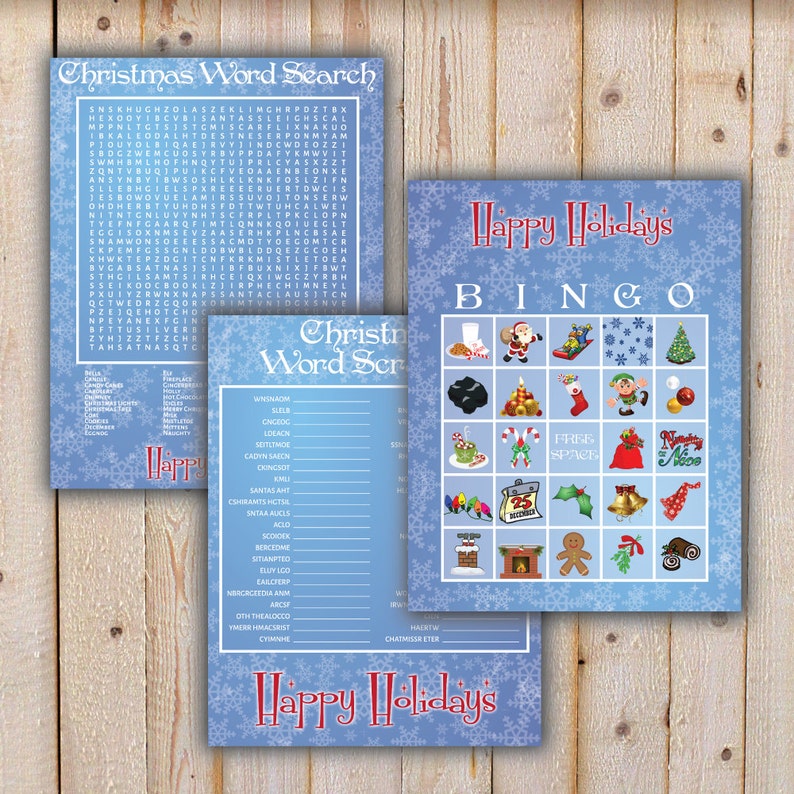 Christmas Game Pack 3 Games Included Christmas Bingo, Word Search and ...