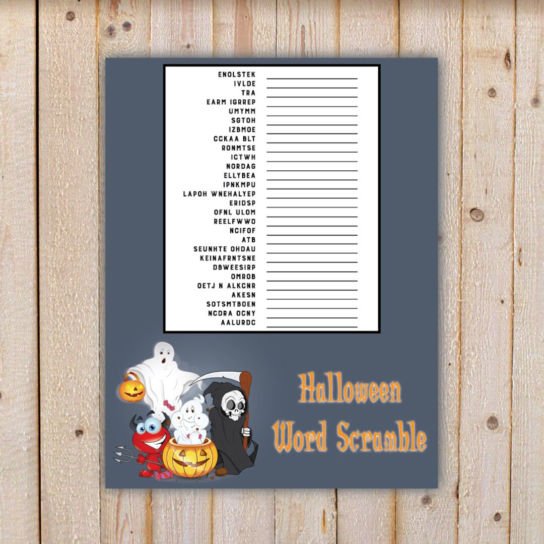 Halloween Word Scramble Party Game With Ghost, Devil, Grim Reaper ...