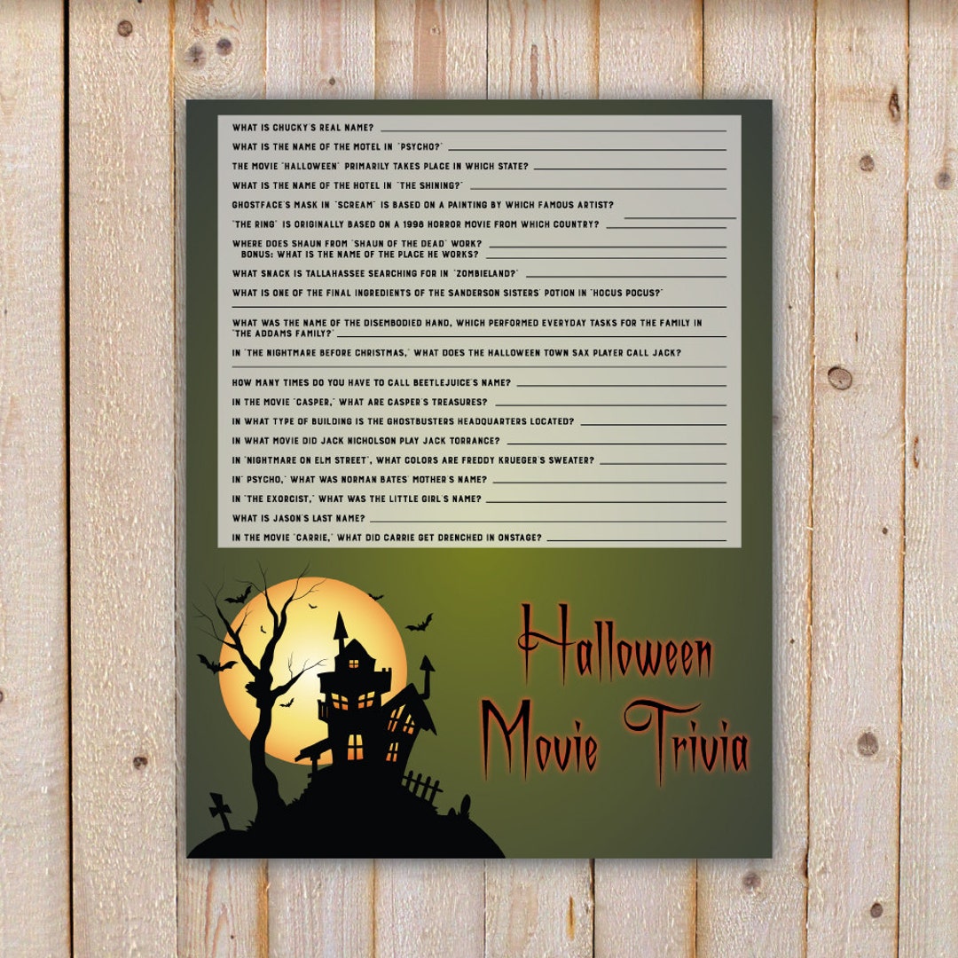 Halloween Movie Trivia Party Game With Haunted House and Moon Adults ...