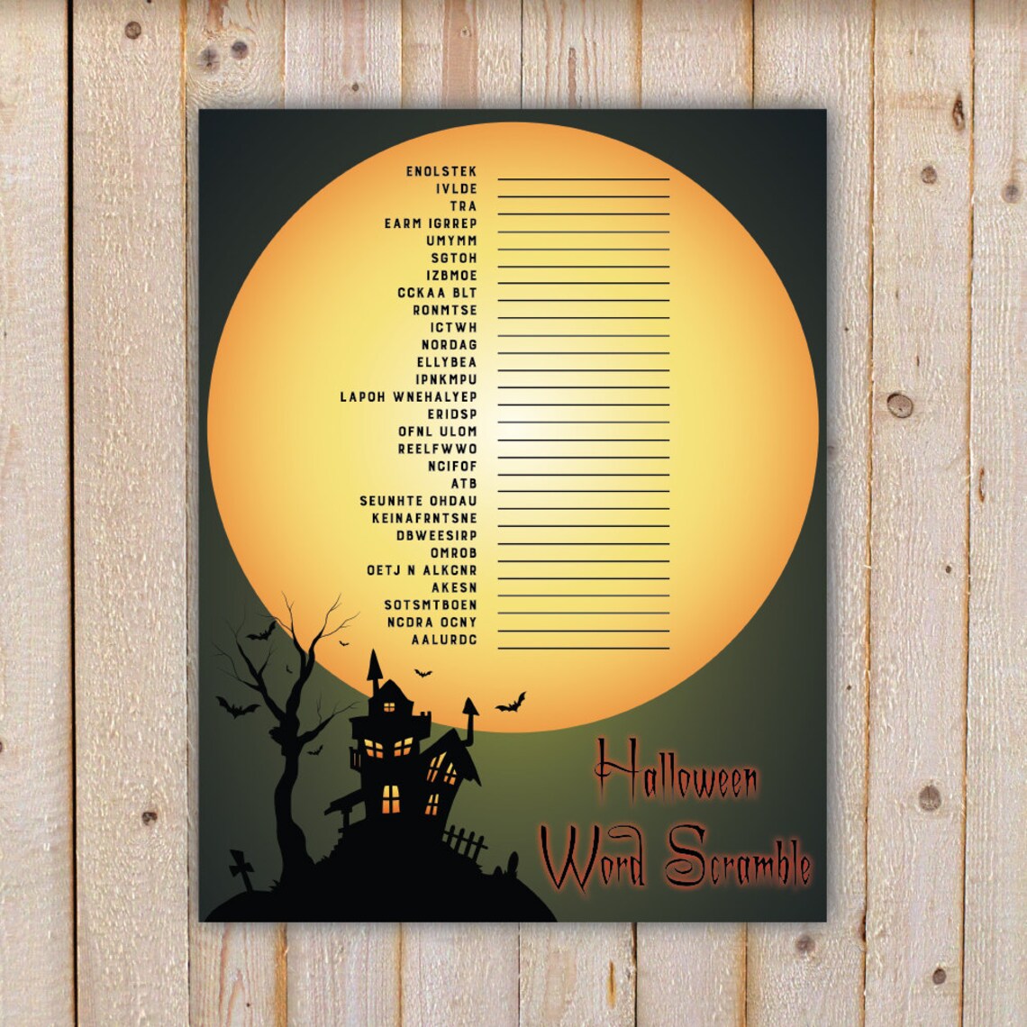 Halloween Word Scramble Party Game - With Haunted House and Moon - Kids ...