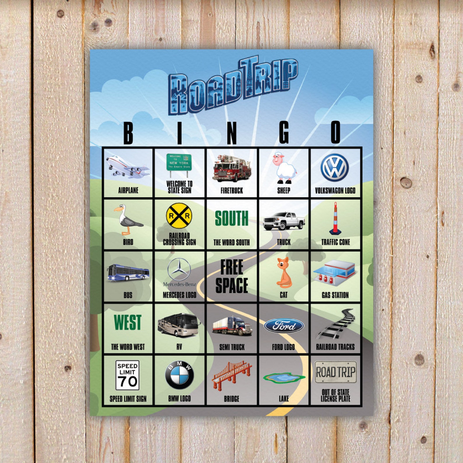 Road Trip Bingo Game With 10 Unique Bingo Cards - Perfect for Long Road ...