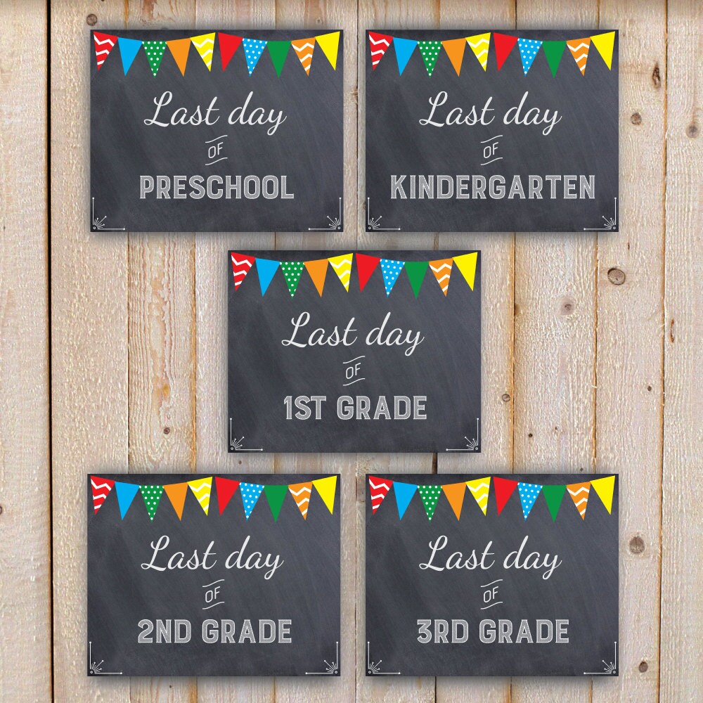 Último día de escuela para imprimir grado signos con banners ...