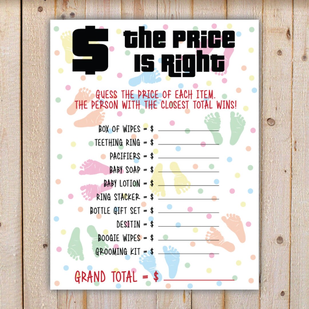 Price is Right Baby Shower Game, Baby Feet and Polka Dots - Etsy Canada