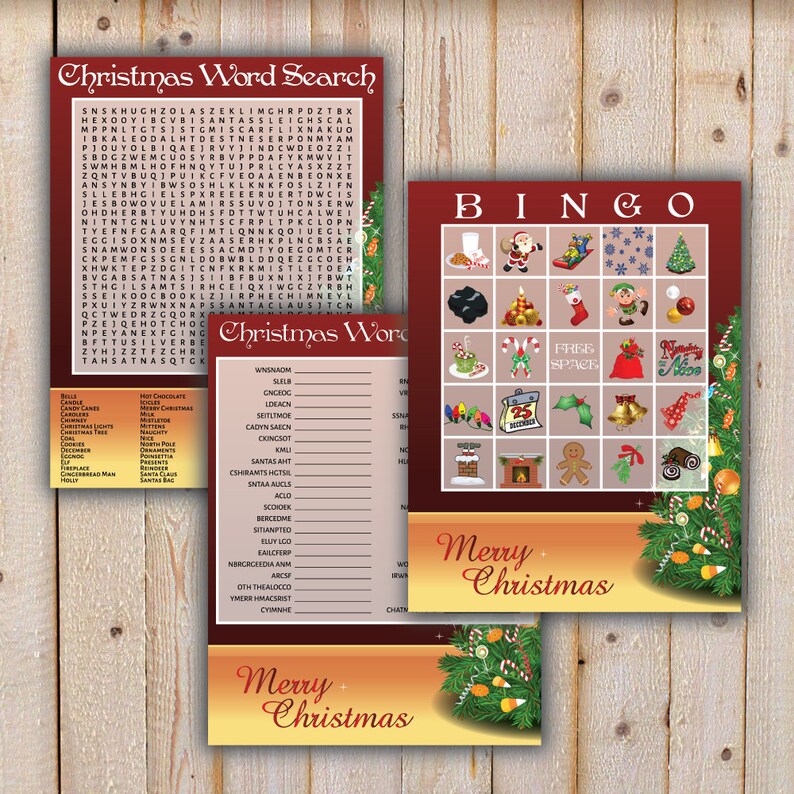 Christmas Game Pack 3 Games Included Christmas Bingo, Word Search and ...