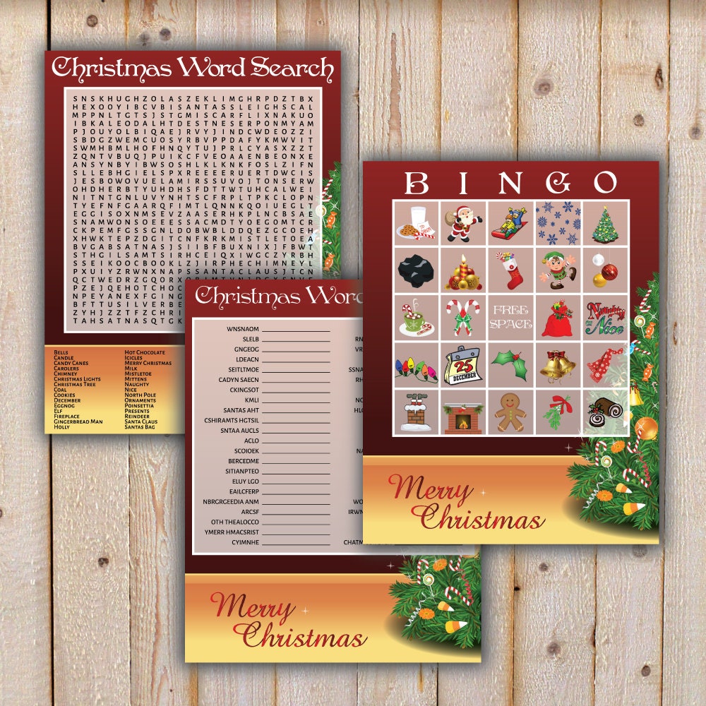 Christmas Game Pack 3 Games Included Christmas Bingo, Word Search and ...