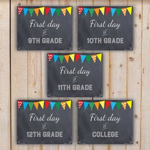 First Day of School Printable Grade Signs With Banners INSTANT DOWNLOAD ...