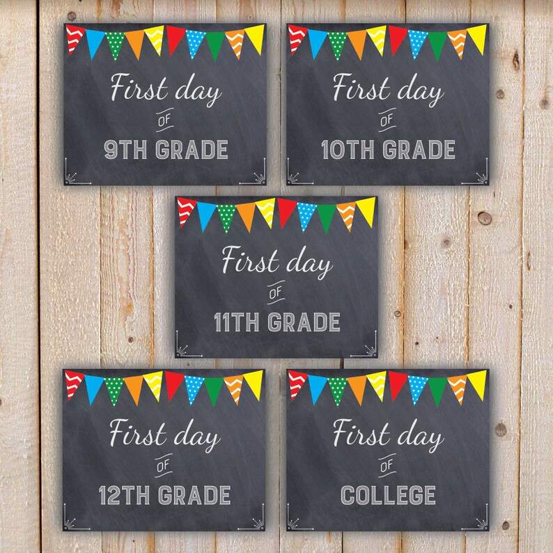 First Day of School Printable Grade Signs With Banners INSTANT DOWNLOAD ...