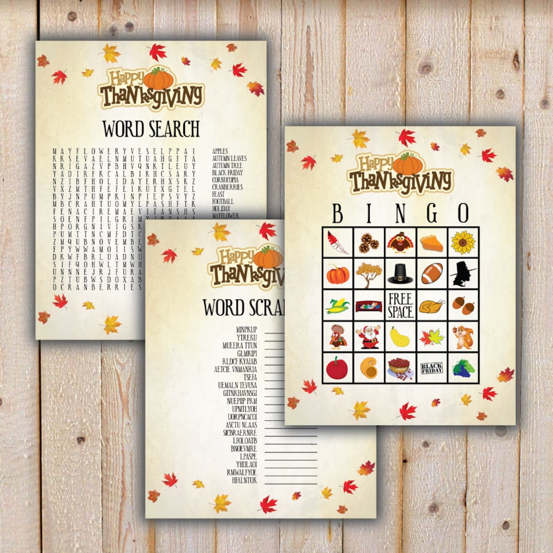 Thanksgiving Game Pack 3 Games Included Thanksgiving Bingo, Word Search ...