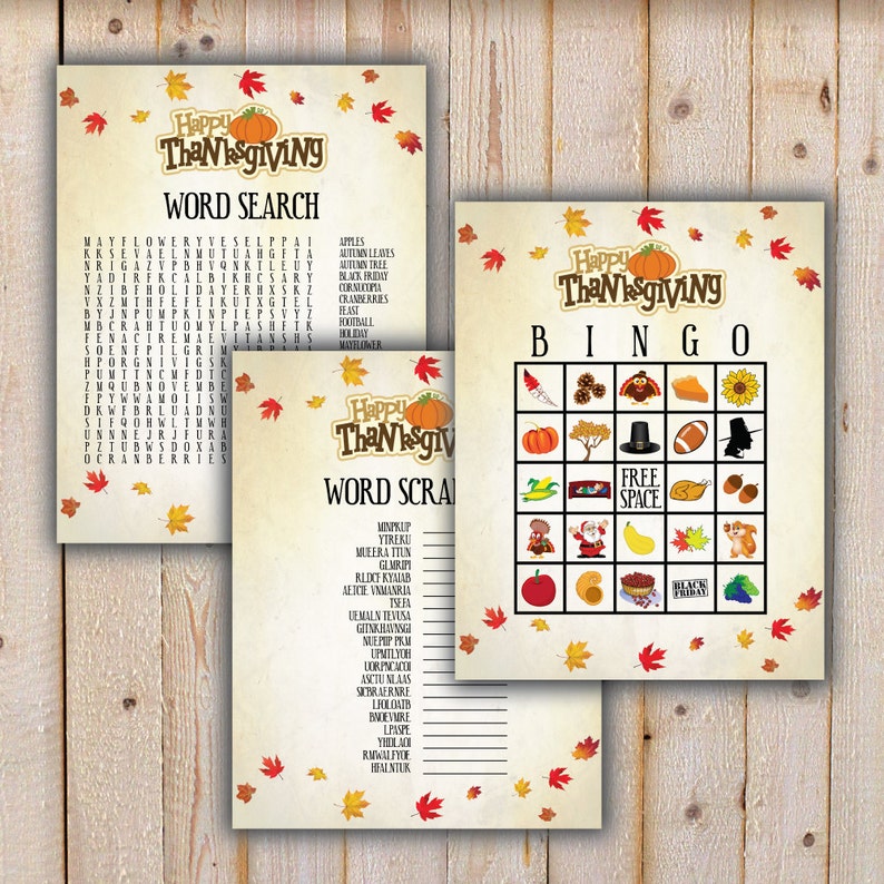 Thanksgiving Game Pack 3 Games Included Thanksgiving Bingo, Word Search ...
