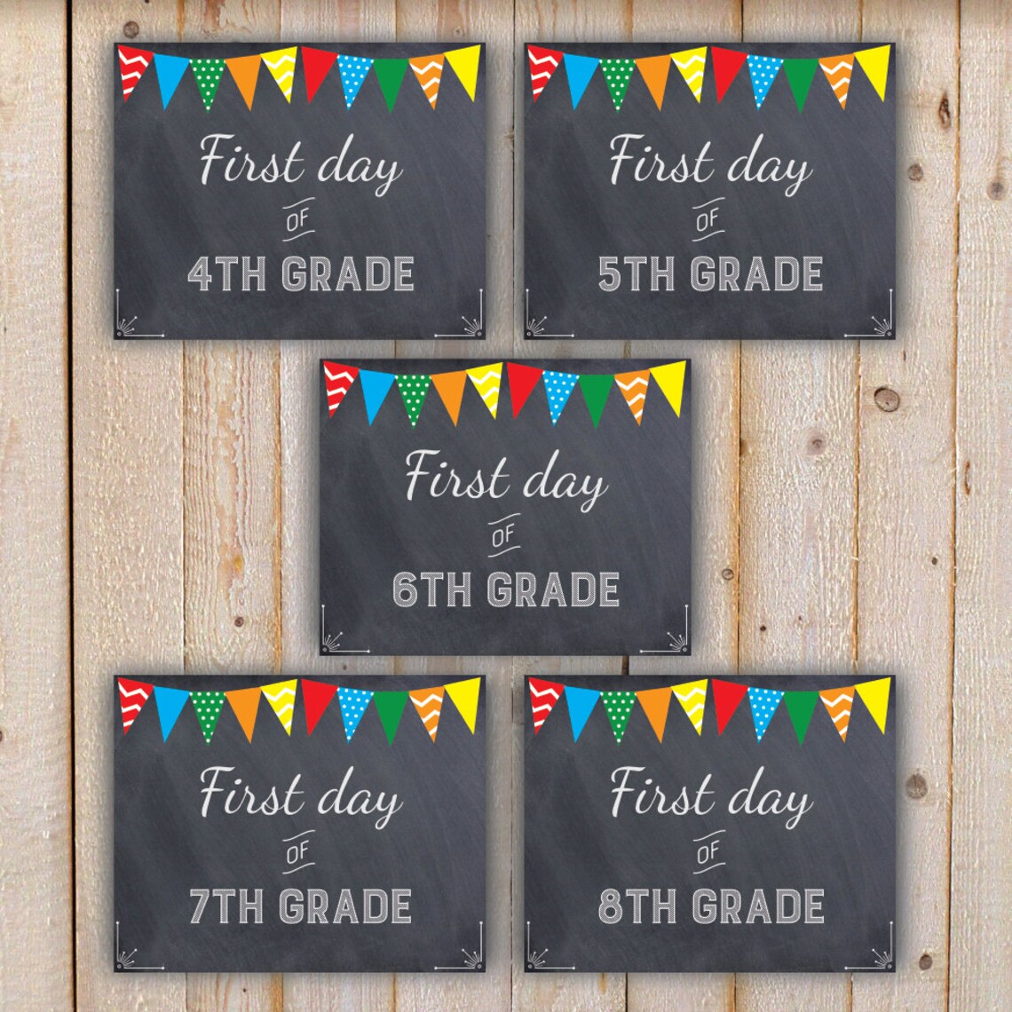 First Day of School Printable Grade Signs With Banners INSTANT DOWNLOAD ...