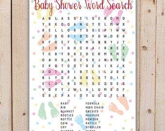 Baby Shower Word Search Game Pink Baby Feet and Polka Dots | Etsy