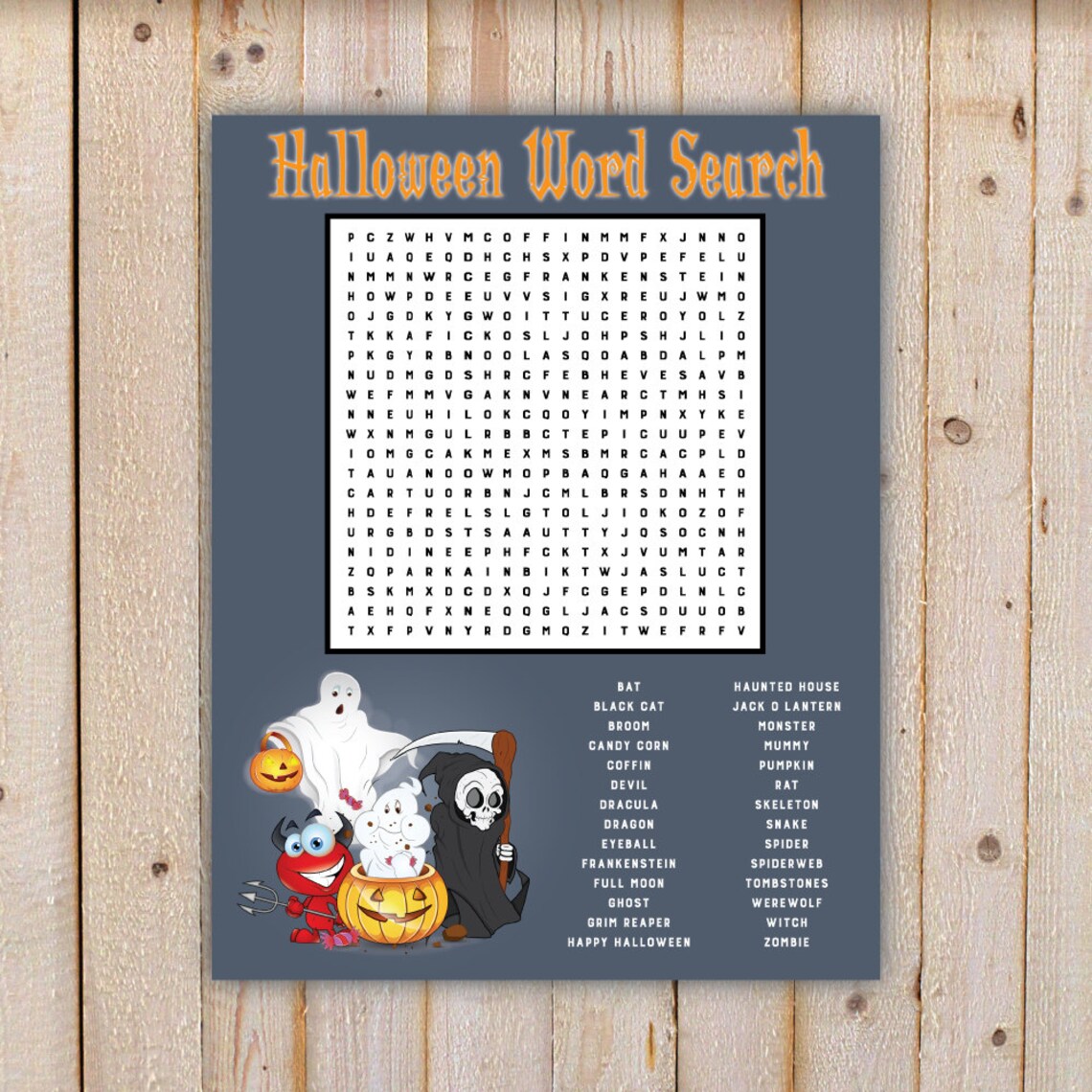 Halloween Word Search Party Game - With Ghost, Devil, Grim Reaper ...
