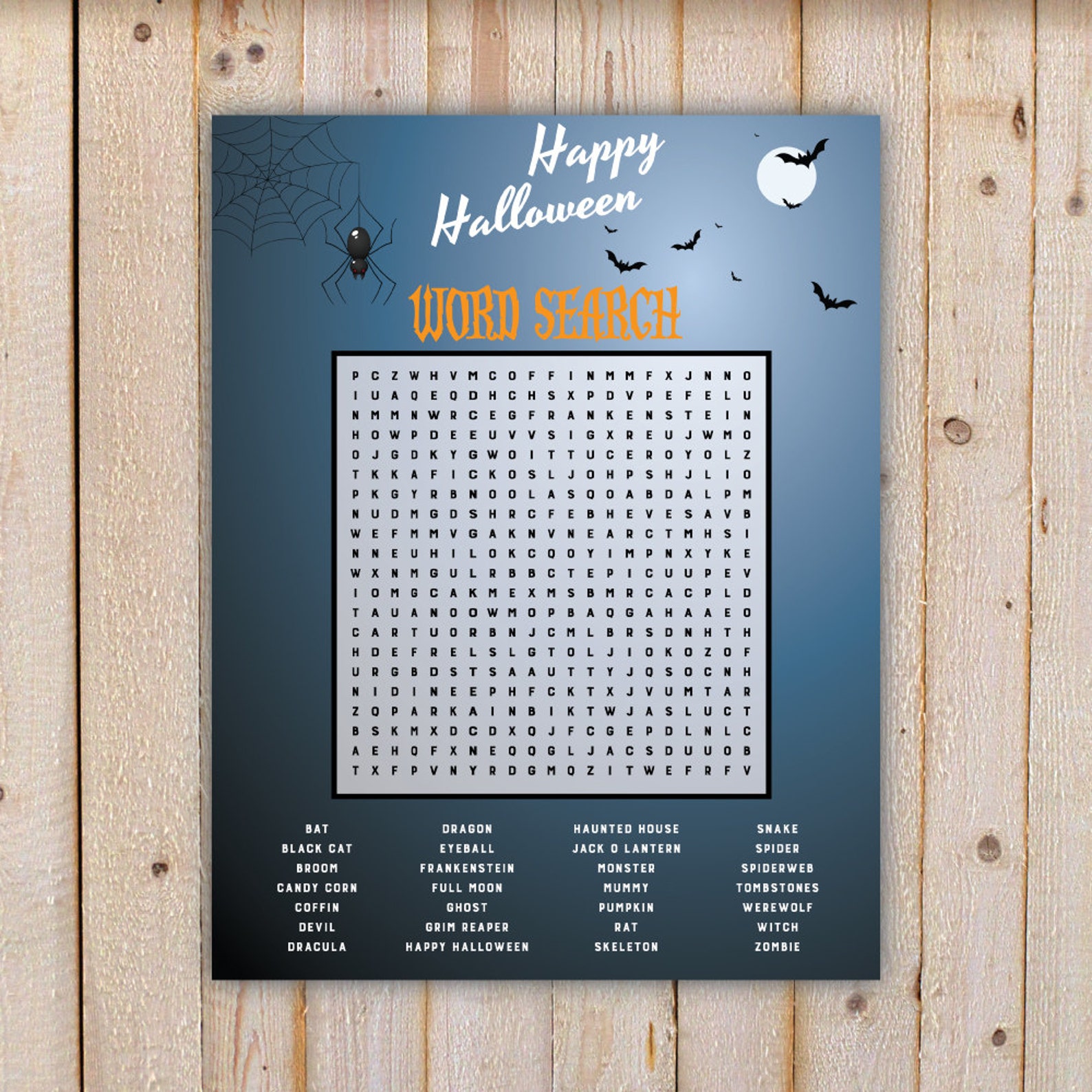 Halloween Word Search Party Game - With Spider and Bats - Kids and ...