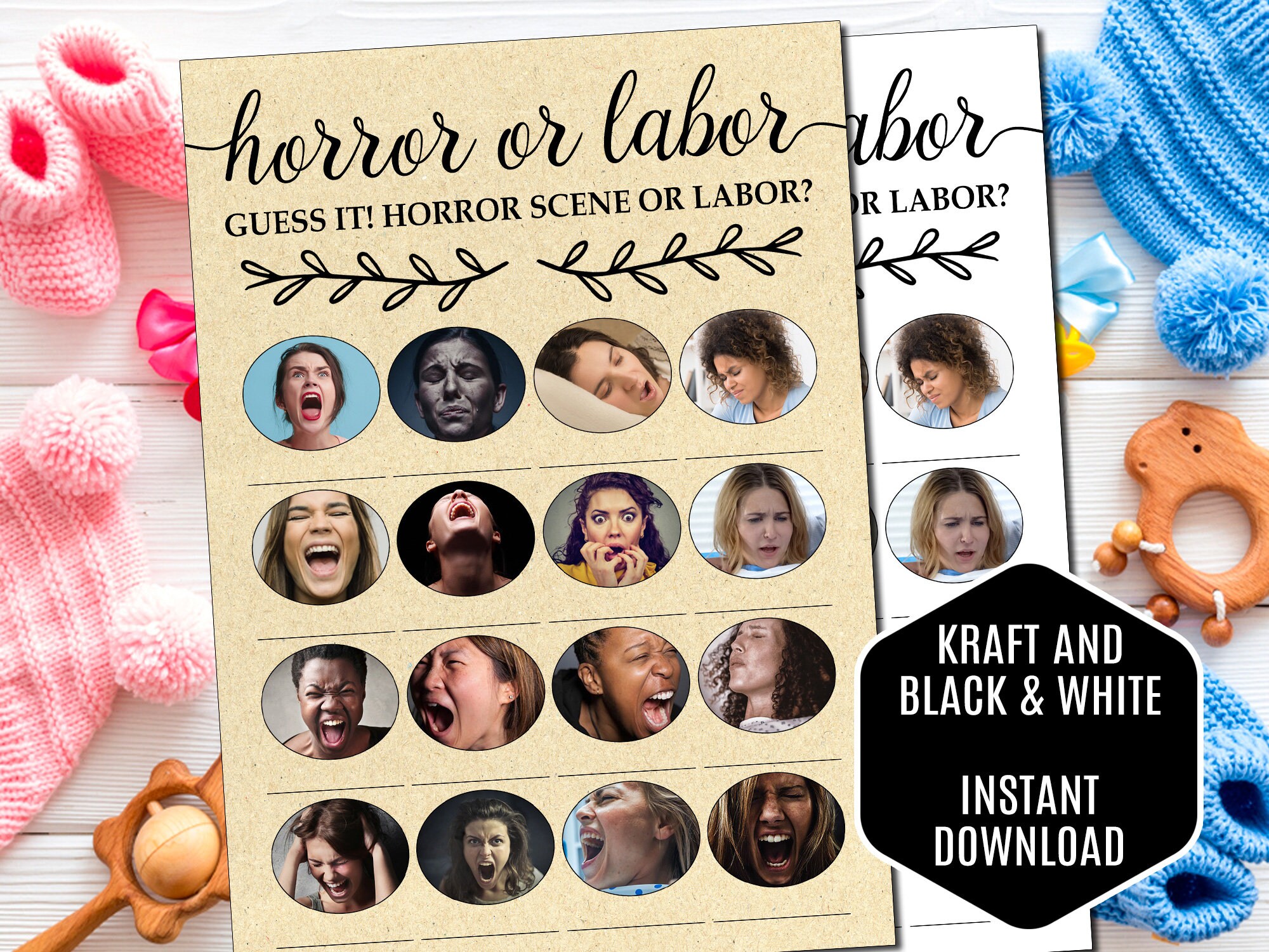 Horror or Labor Baby Shower Rustic Games Kraft Baby Shower - Etsy Canada