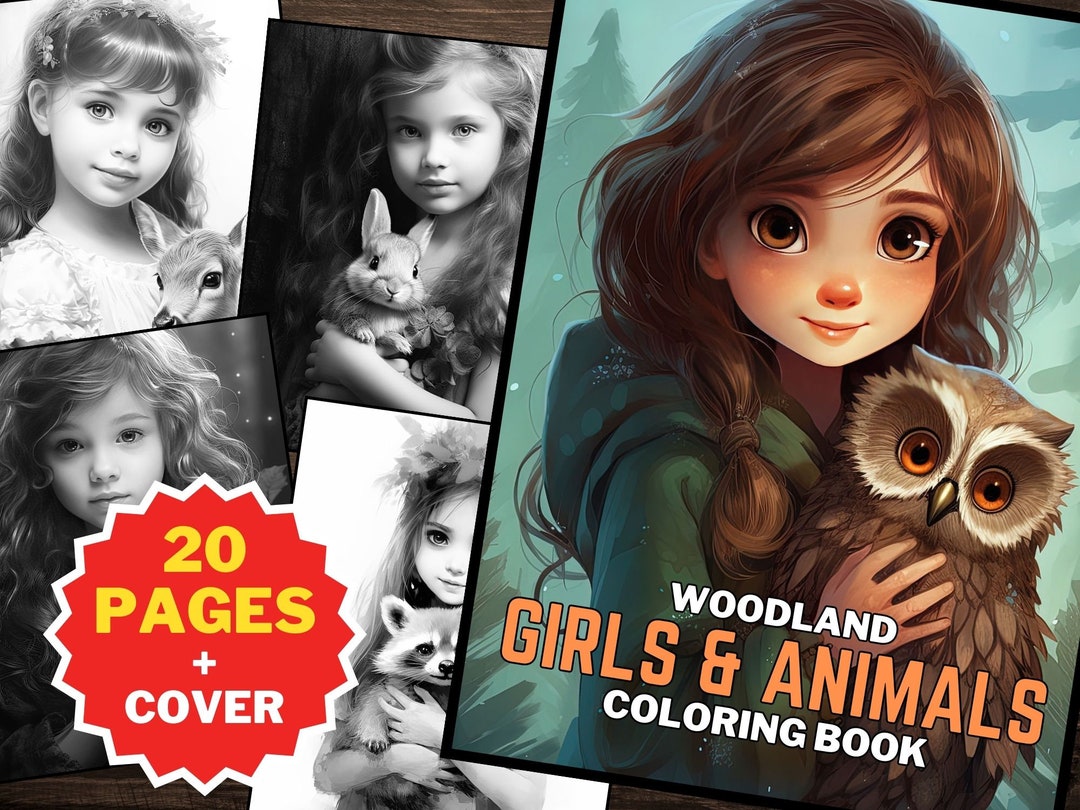 Woodland Cute Babies Coloring Grayscale PDF Animals Coloring - Etsy