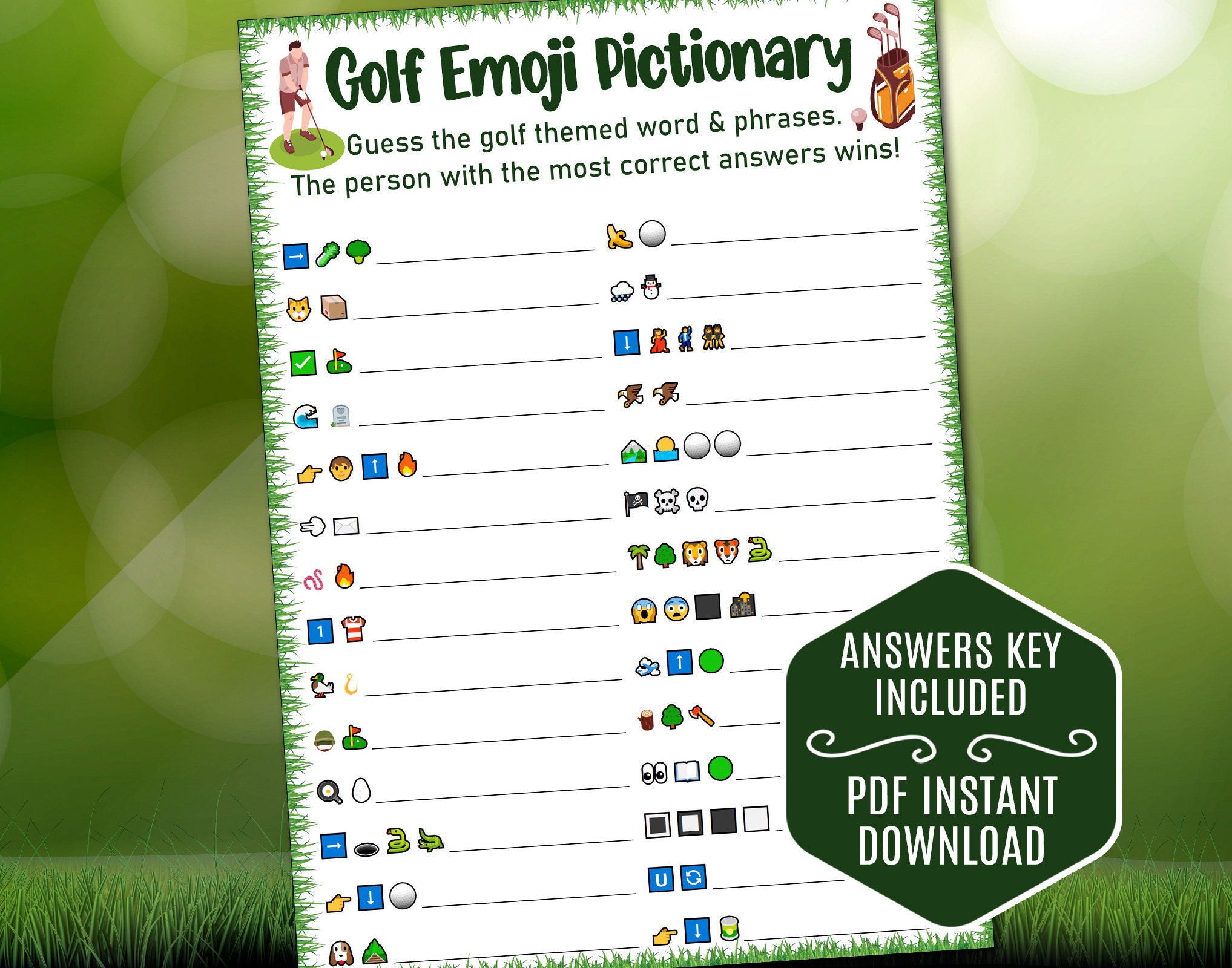 Golf Emoji Pictionary Printable Golf Games Golf Birthday - Etsy UK