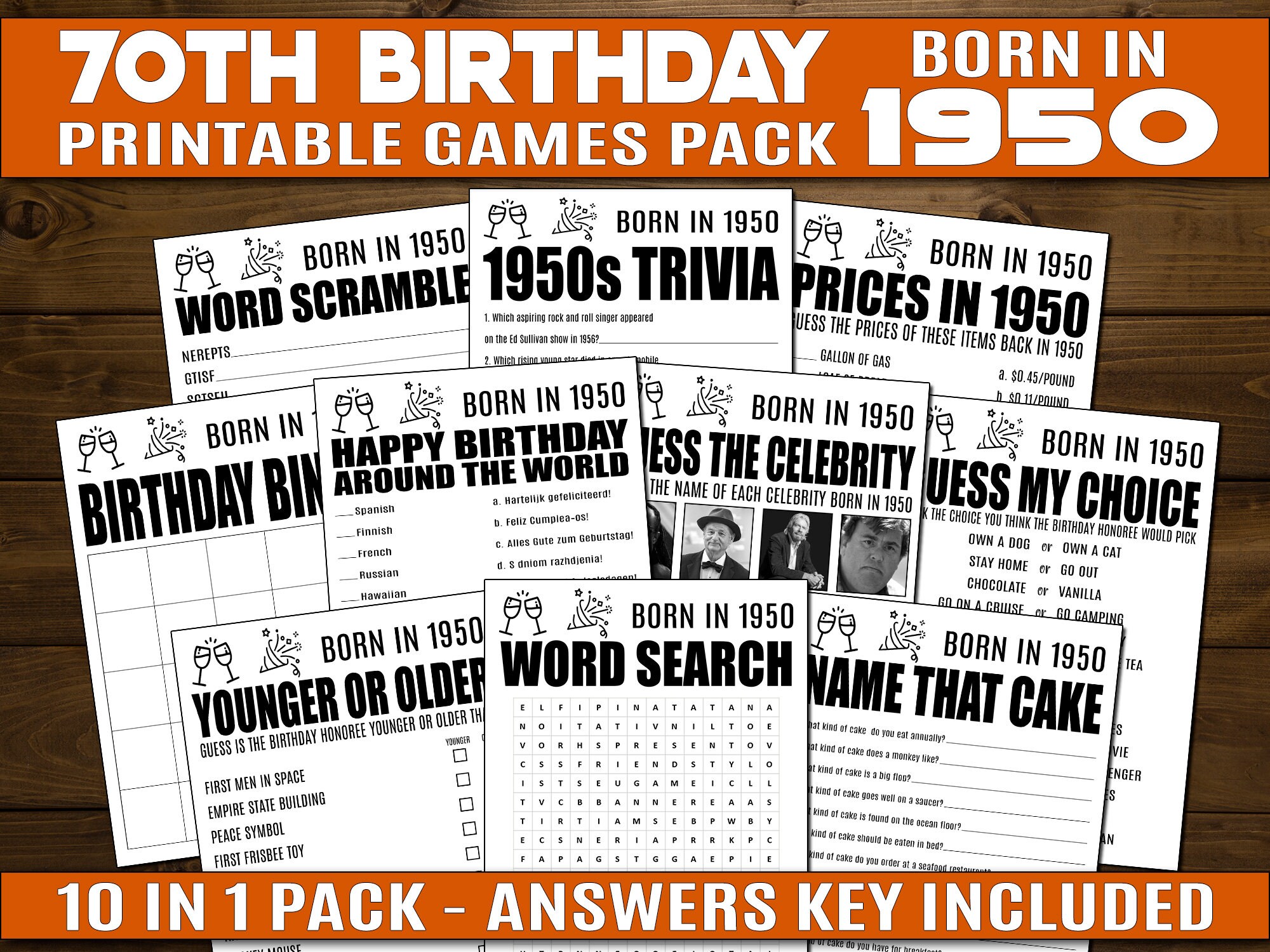  70th Birthday Games Birthday Trivia Game 70th Birthday Etsy