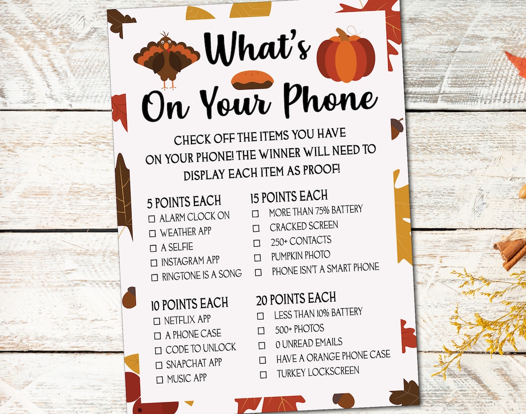 Thanksgiving Whats on Your Phone Party Game - Etsy