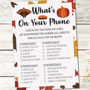 Thanksgiving Whats on Your Phone Party Game - Etsy